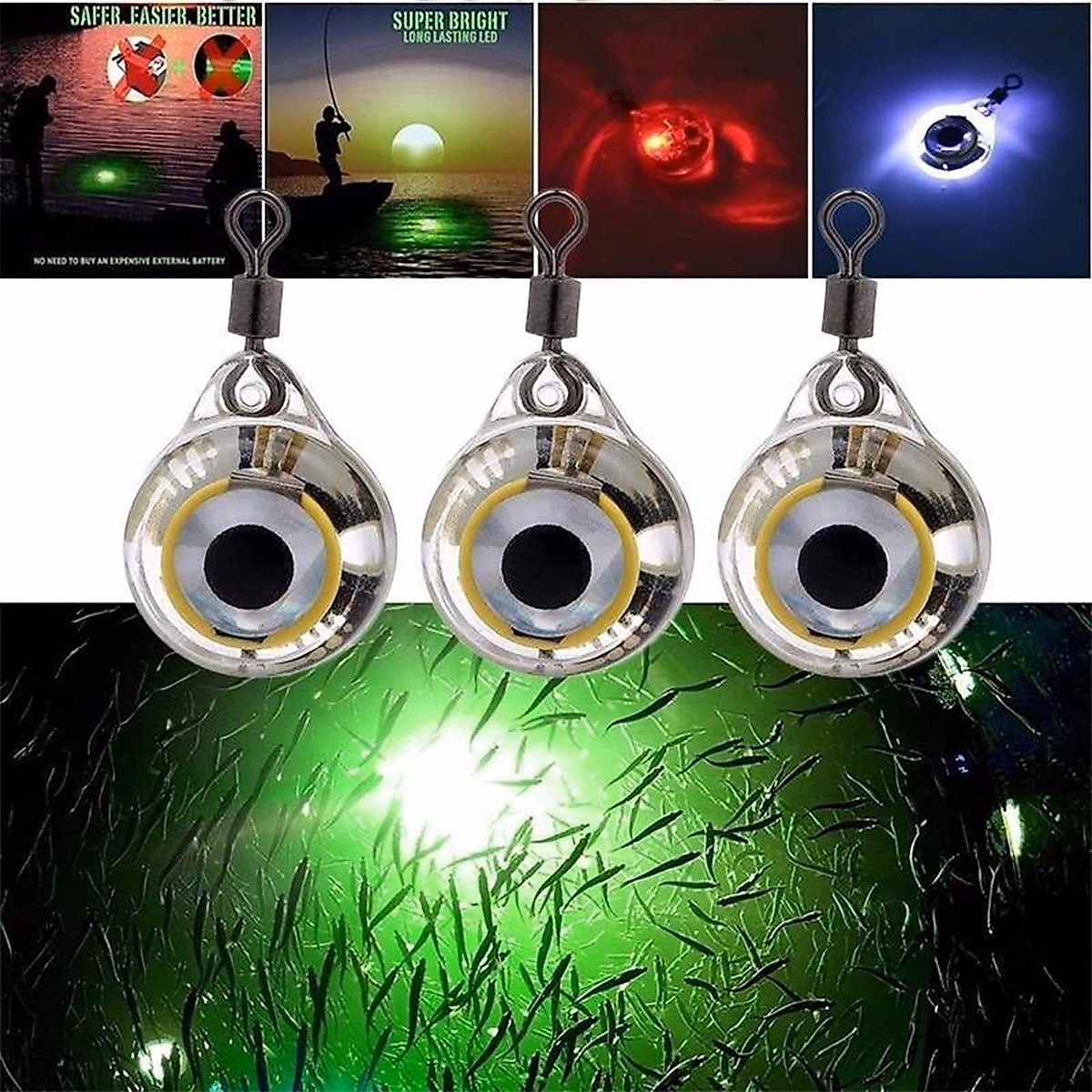 GTHFINE Led Fishing Lures Kit, Underwater Fishing Light, Small Fish Eye Hairtail Mini Lure Fish Light Set Fish Light, Fishing Spoons Underwater Flasher Diamond Lights Trolling Lures Halibut Rig-5pcs