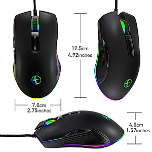 USB C Mouse Ergonomic Type C Wired Mouse RGB Gaming Mouse Optical Mice with 4 Backlight Modes up to 3200 DPI for MacBook Pro, Matebook X, MacBook 12", Chromebook, HP OMEN, More USB Type C Devices