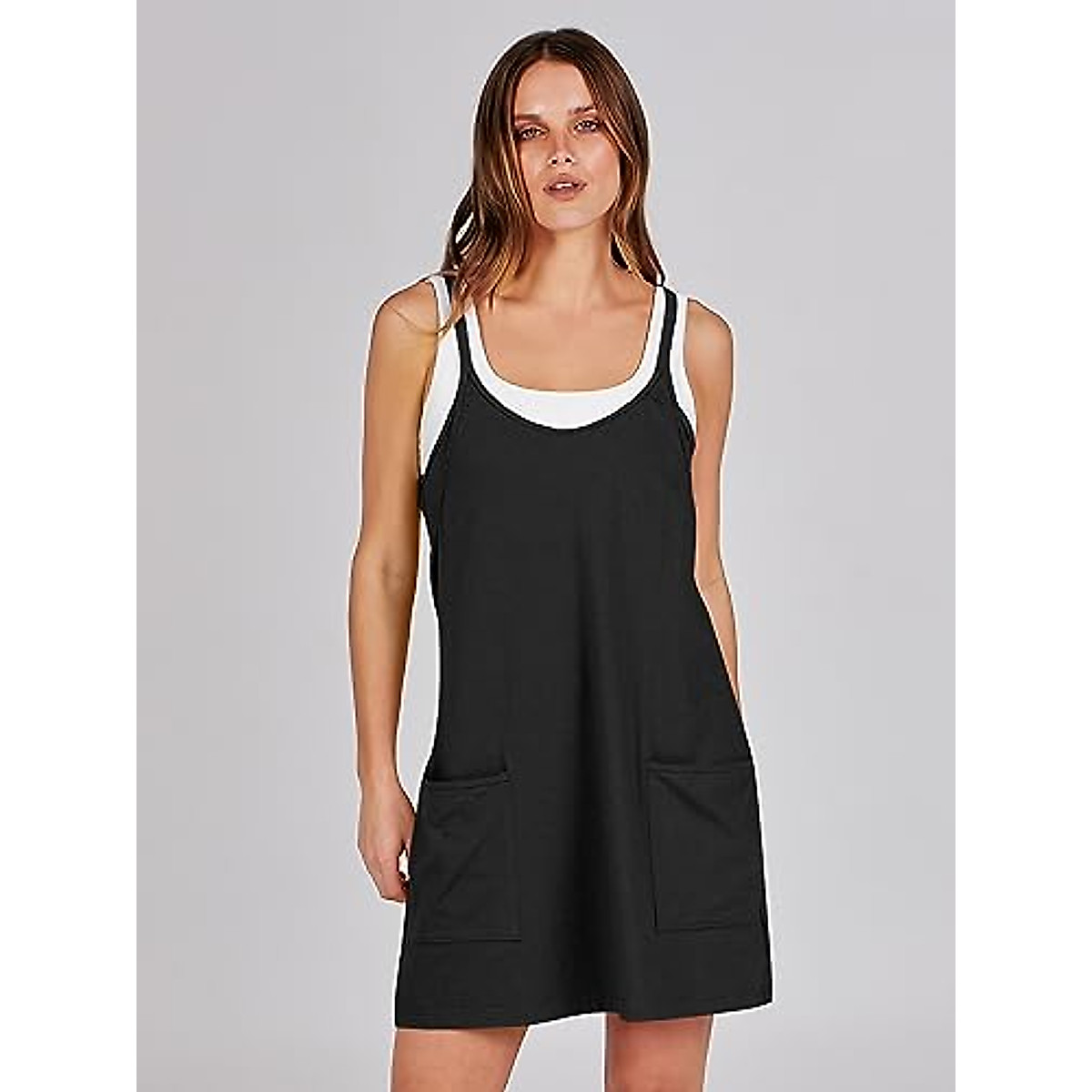 ANRABESS Women Summer Tennis Workout Dress Build in Bodysuit Exercise Golf Athletic Dresses 2023 Fashion Clothes Mini Active Dress 1125heise-XL Black