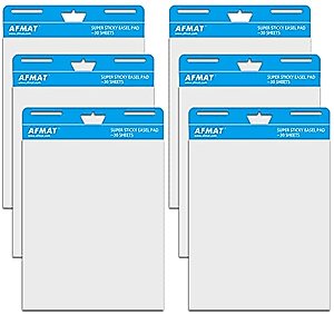 AFMAT Sticky Easel Pad, UPGRADED Chart Paper for Teachers, Large Self Stick Flip Chart Easel Paper, 25 x 30 Inches, 30 Sheets/Pad Chart Paper, 6 Pads