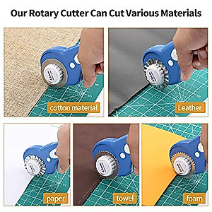 Rotary Cutter Set, 42Pcs Self Healing Cutting Mat Kit - 45mm Rotary Fabric Cutter with 5 Extra Cutter Blades, A4 Cutting Mat, 20 Craft Clips, 15 Non-Slip Grips, Sewing Supplies for Crafting Sewing