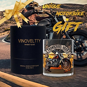 Vinoveltty Motorcycle Whiskey Glass, Motorbike Gifts Whisky Gifts for Men Dad, Fathers Gifts Christmas Birthday Gift for Biker Dad Brother, Whiskey Tumbler(300 ML)