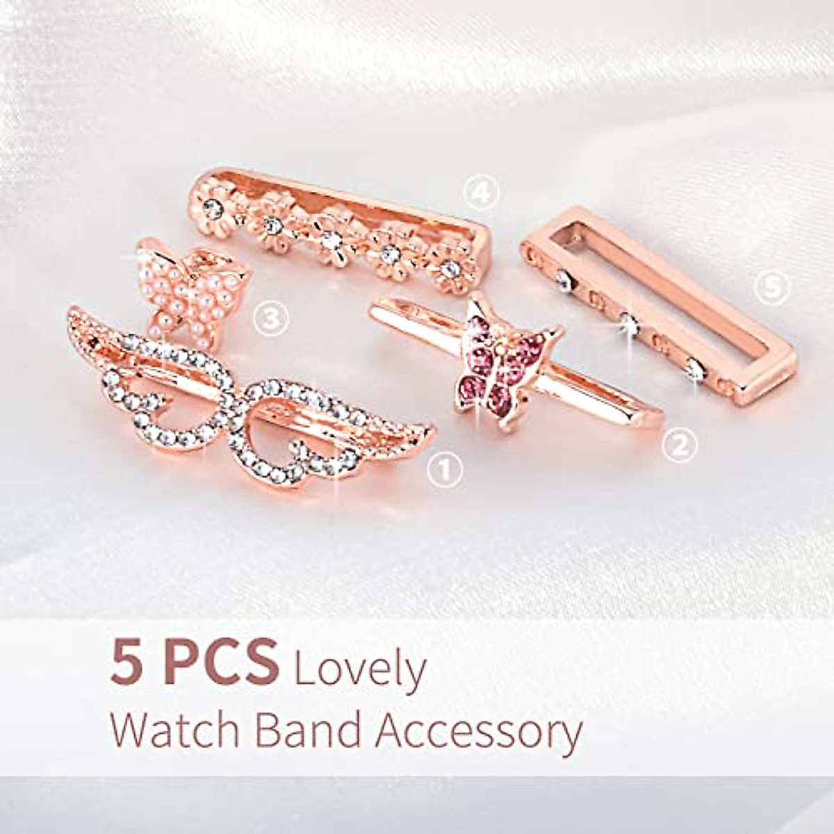 Shesyuki Watch Band Charms Set - Decorative Rings and Clasps with Shining Stones, Compatible with iWatch Series 1 to 8, Fits 38mm/40mm/41mm/42mm/44mm/45mm Models (No Watch Band)