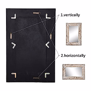 EMAISON 36 x 24 inches Wall Mounted Decorative Mirror, Rustic Wood Framed Rectangular Hanging Mirror with 4 Hangers for Farmhouse Bathroom, Entryway, Bedroom Décor