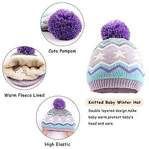 Winter Kids Hat Scarf Gloves Set Knit Fleece Lined Beanie Neck Warmer Mittens for Toddler Boys Girls 3-8 Years (Purple-B)
