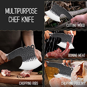 Handmade Meat Bone Cleaver Knife, Hand Forged Butcher Knife Axe, Heavy Duty Full Tang Bone Chopper Axe For Kitchen Outdoor BBQ, High C