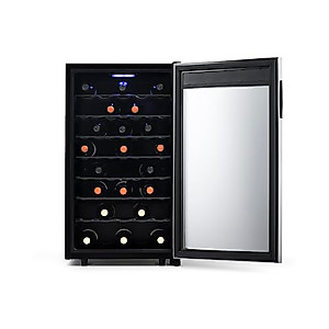 NewAir 20” Wine Refrigerator – 50 Bottle Wine Cooler, Single Zone Freestanding Wine Fridge in Stainless Steel, Wine Chiller with Adjustable Racks and Exterior Digital Thermostat for Kitchen and Bar