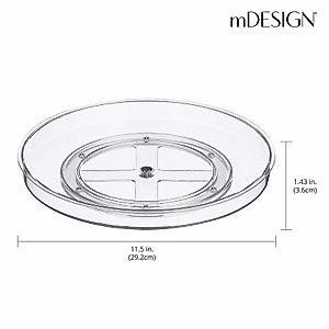 mDesign Lazy Susan Turntable Plastic Spinner for Kitchen/Bathroom, Pantry, Fridge, Cupboards, or Counter Organizing, Fully Rotating Organizer for Food, 11.5" Round - Lumiere Collection - Clear