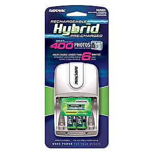 Rayovac Rechargeable Hybrid Charger, 4-position AA/AAA Hybrid Battery Charger With 2 AA Hybrid Batteries
