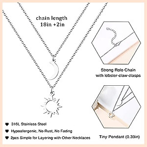 UNGENT THEM Best Friend Necklaces for 2, Sun and Moon Matching Friendship BFF Necklace Valentine's Day Christmas Gifts for 2 Teenage Teen Girls Friends Sisters Bestie Women