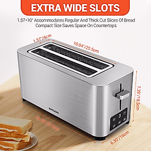 4 Slice Toaster with LED Timer Display, Stainless Steel Bread Toasters with Long Extra Wide Slots, 6 Bread Shade Settings, Bagel/Defrost/Cancel Function, Removable Crumb Tray, 120V/1300W