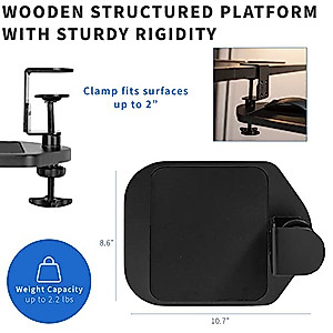 VIVO Wooden Clamp-on Adjustable Computer Mouse Pad and Device Holder for Desks, Extended Rotating Platform Tray, Fits up to 2 inch Desktops, Black, MOUNT-MS01B