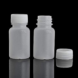 LAZZON with Lids PE Plastic Empty Small Mouth Graduated Lab Chemical Container Reagent Bottle Sample Sealing Liquid Medicine Bottle 20Ml