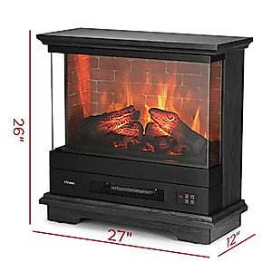 TURBRO Firelake 27-Inch Electric Fireplace Heater - Freestanding Fireplace with Mantel, No Assembly Required - 7 Adjustable Flame Effects, Overheating Protection, CSA Certified - 1400W, Black Walnut