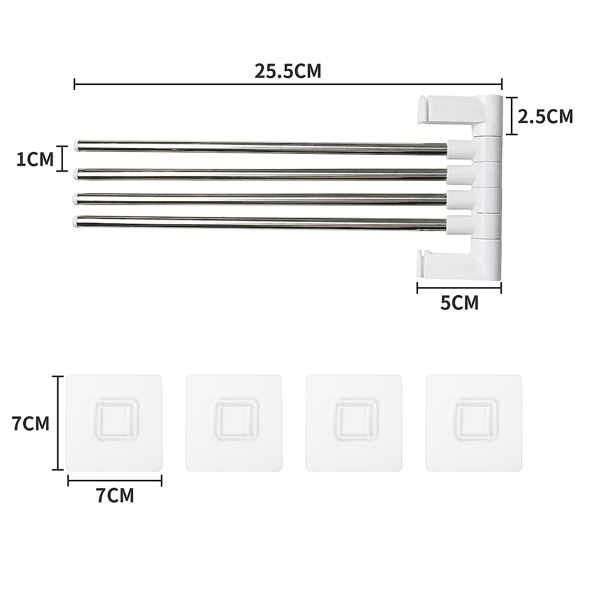 Kitchen Swivel Towel Bar Stainless Steel 4 Arm 180° Rotation Towel Rack Wall Mounted Rotating Towel Holder for Bathroom Kitchen