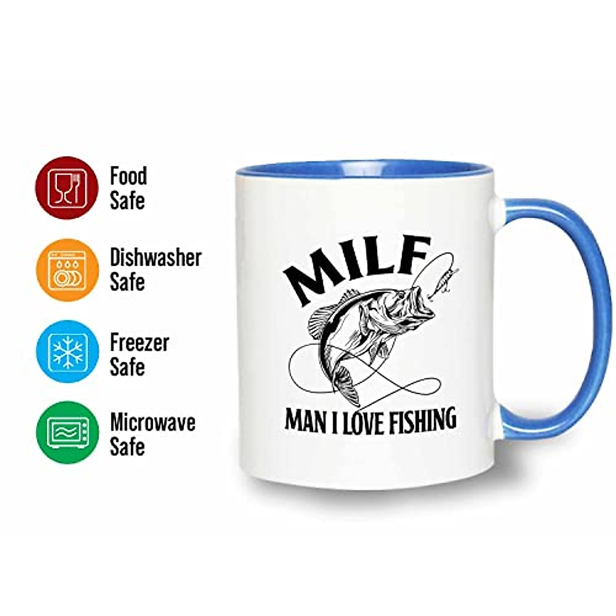Fishing 2Tone Blue Mug 11oz - MILF Man I Love Fishing - Fishing Fisherman Fish Lover Retirement Hook Bait Reel Rod Spooling Fisher Dad Outdoor Hobby