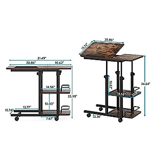 Tribesigns Height Adjustable C Table with Storage, Mobile Couch Snack Side Table with Tiltable Drawing Board, Sofa Bedside Table Laptop Rolling Cart for Bedroom, Living Room (Rustic Brown)