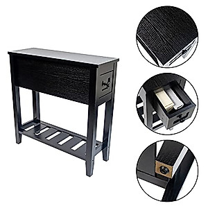 LUSUOWLZ 2 Pack Chairside Narrow End Table with Drawer, Solid Wood Recliner Side Table with Storage Shelf, Slim Nightstand Bedside Table for Bedroom, Black