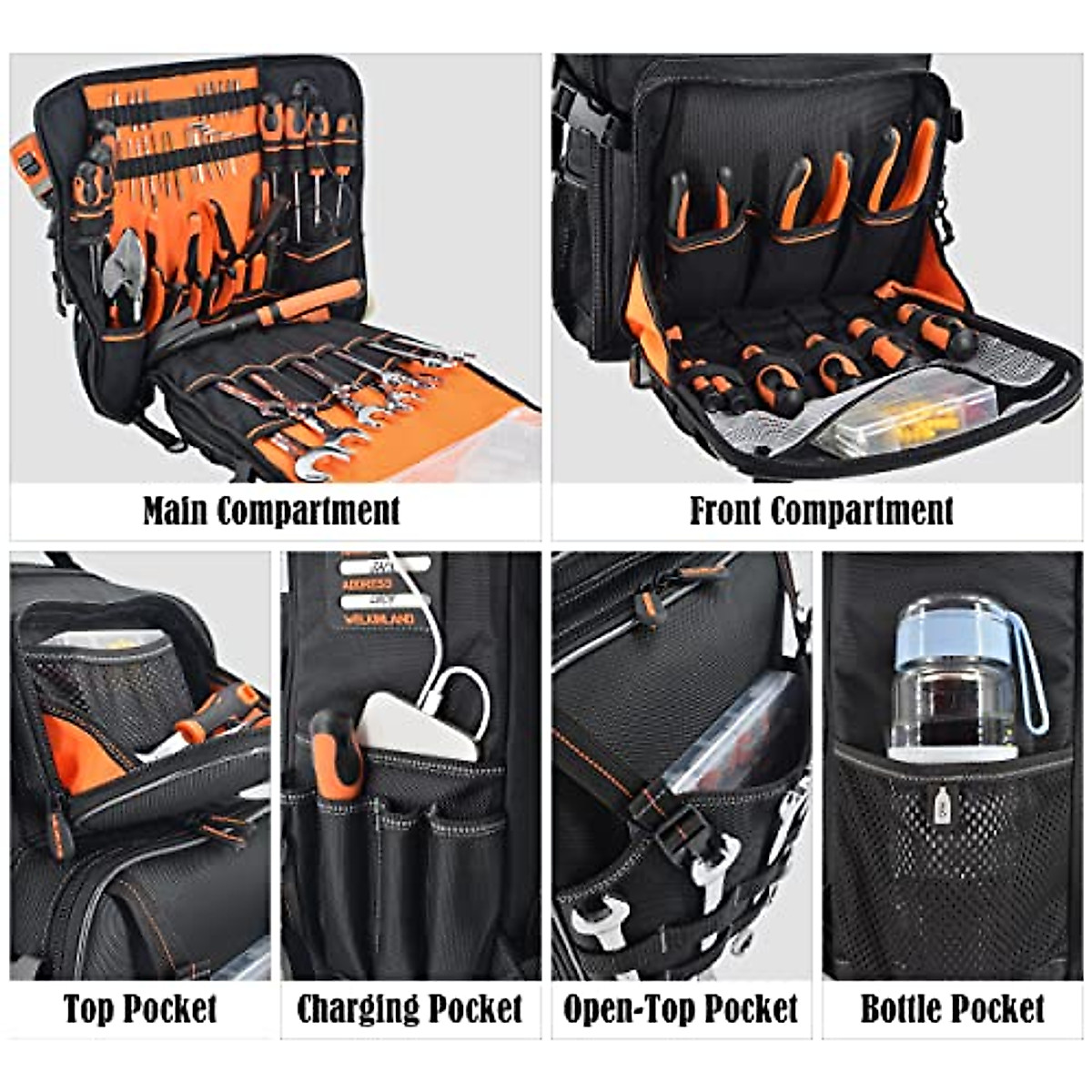 Full-Open Tool bag backpack, bookbag for men, electricians, construction