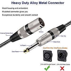 KINXIYU XLR Male to 1/4 Inch TS Cables 3 FT/2Pack, Nylong Braided XLR 3 Pin Male to Quarter inch 6.35mm TS Male Unbalanced Interconnect Wire Mic Cord (Pure Copper Conductors)