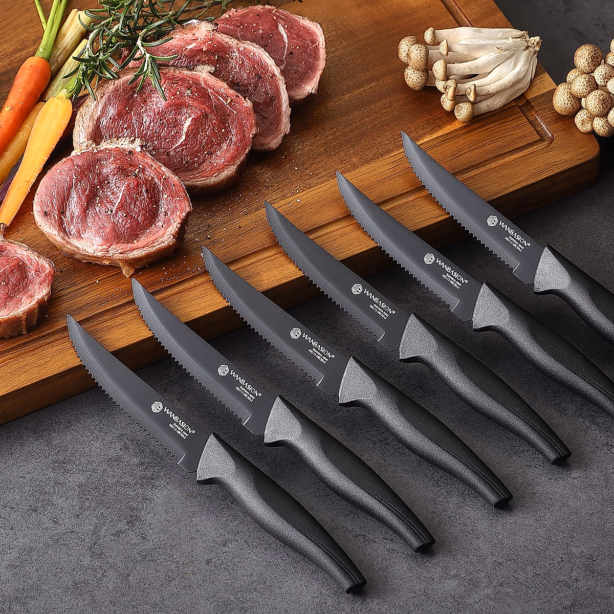 Wanbasion 15Pcs Kitchen Knife Block Set with Sharpener, Sharp Kitchen Knives Set with Block, Stainless Steel Knife Set with Block Dishwasher Safe Black