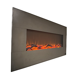 Touchstone 80026 - Stainless Electric Fireplace - (Stainless) - 50 Inch Wide - On-Wall Hanging - Log & Crystal Included - 5 Flame Settings - Realistic Flame - 1500/750W - Timer & Remote