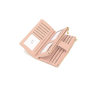 Forever yameili Wallets for Women PU Material Portable Lady Wallet Large Capacity Credit Card Wallet (Pink)