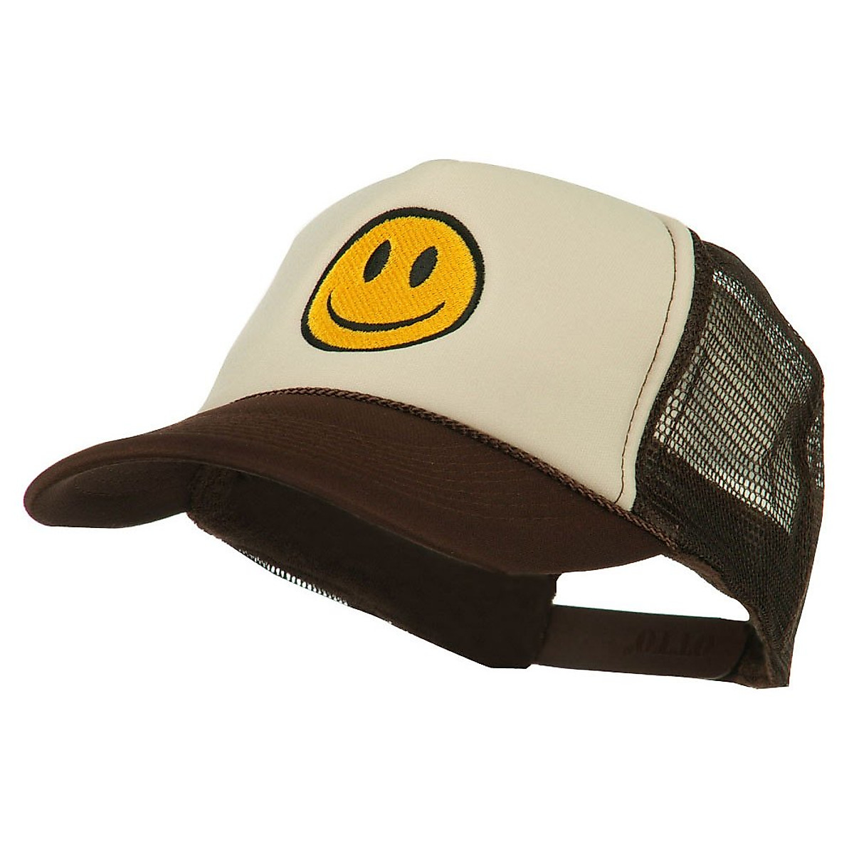 e4Hats.com Smile Face Embroidered Foam Mesh Back Cap - Brown Tan OSFM
