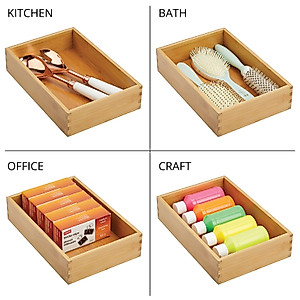 mDesign Bamboo Wood Drawer Organizer Box Tray for Kitchen, Drawers, Utensil Storage Countertops, Shelves, and Pantry; Holds Flatware, Cooking Utensils - Echo Collection - 6 Pack - Natural