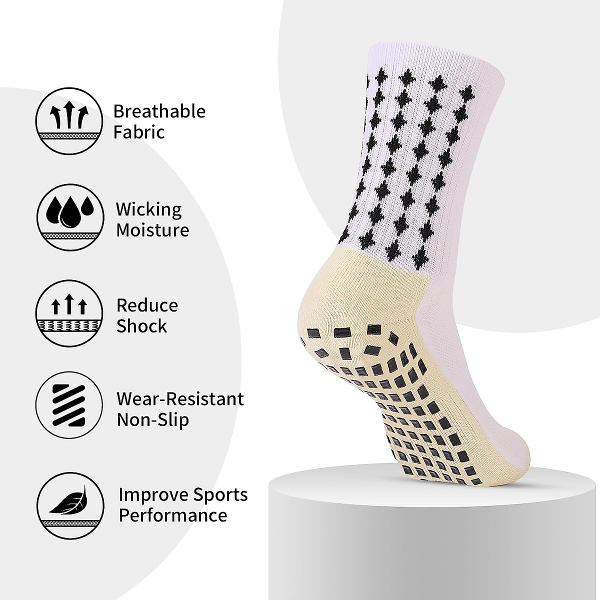 wonhag Grip Soccer Socks for Men Athletic Socks Anti Slip Non Gripper Mens Hospital Socks Anti Skid Whtie Socks 3 Pairs