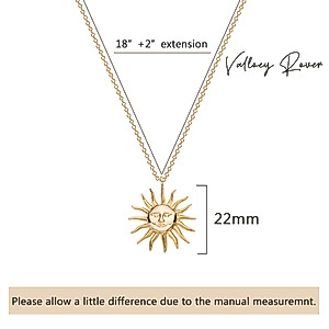 Valloey Rover Vintage Coin Necklace for Women Gold Sun Pendant Necklace 14k Gold Plated Roman Sun Coin Pendant Necklace