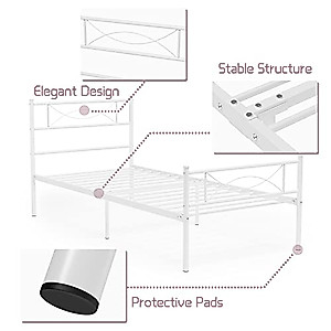 Weehom Twin Bow Design Metal Bed Frame Mattress Foundation/Platform Bed Heavy Duty Steel Slat Best for Kids Adults Student White