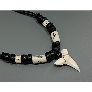 Swimmi Genuine Shark Tooth Necklace for Men, Mako Shark Tooth Necklace, Handmade Wooden Beads Cords Surfer Shark Tooth Necklace for Women Jewelry GA384