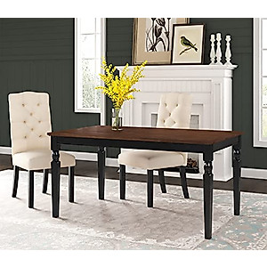 Finch Provence Farmhouse Table, Two-Toned Wood with Turned Legs, Traditional Rustic Furniture Decor for Kitchen or Dining Room, 60" Inch Tabletop, Black