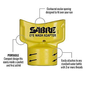 SABRE Eye Wash Adapter - Turns Water Bottle into Eye Wash Device - Flushes Contaminants from the Eye , Yellow, 2.4 oz