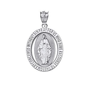 CaliRoseJewelry Sterling Silver Saint Mary Pray for Us Oval Charm Pendant