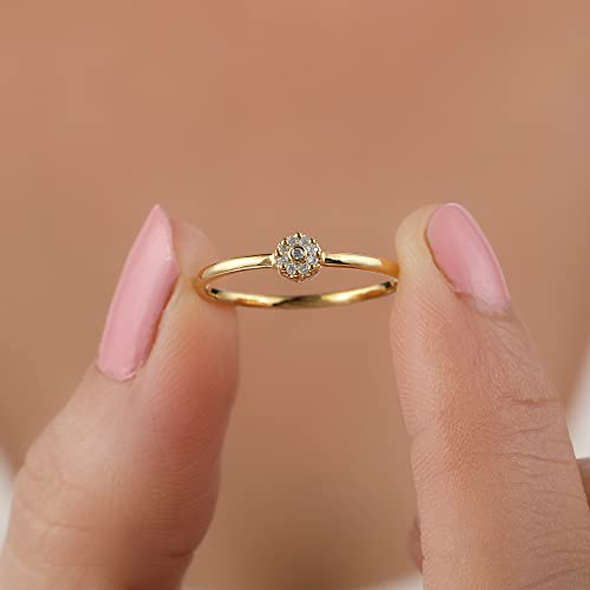 CARATRIO Engagement Rig for Women, 14k Solid Gold Lab grown Cluster Ring for wedding |Bridal gold ring promise ring |Jewellery Gift | Birthday Gift For Gold (7.5, Rose Gold)