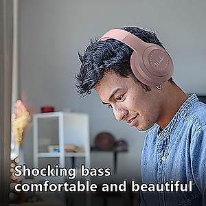 Active Noise Cancelling Headphones Wireless Over Ear Bluetooth Headphones Hi-Res Audio Deep Bass Memory Foam Ear Cups for Home Travel Office(Pink)