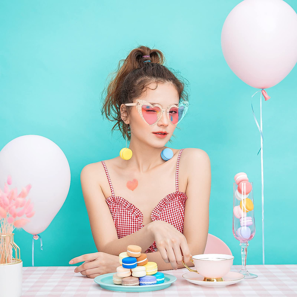 Geopty 10 Pack Pink Sunglasses for Women Bulk, Trendy Retro Mix Style Rectangle Cateye Crystal Heart Sunglasses Bachelorette Party Glasses Costume Accsessory