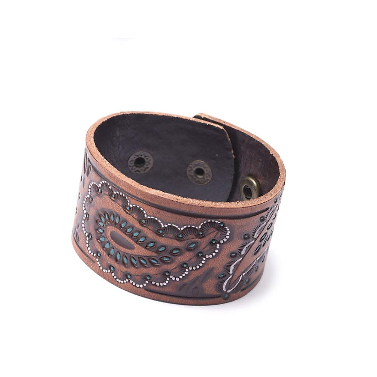 DENTRUN Retro Genuine Leather Bracelet, Adjustable Rock Punk Style Men Cuff Bracelets, Women Wide Belt Vintage Wristband Viking Hippie Jewelry, Steampunk Pirate Mens Accessories Gifts