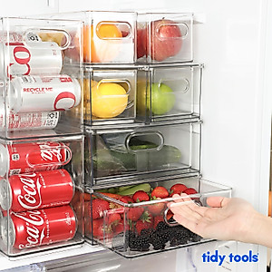 Tidy Tools Clear Refrigerator Organizer Bins For Pantry Organization and Food Storage, Stackable Plastic Storage Bins With Pull-Out Drawer – Kitchen and Pantry Storage Containers, 2 Pack