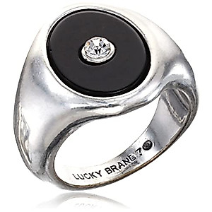 Lucky Brand Onyx Signet Ring,Silver,Size 7