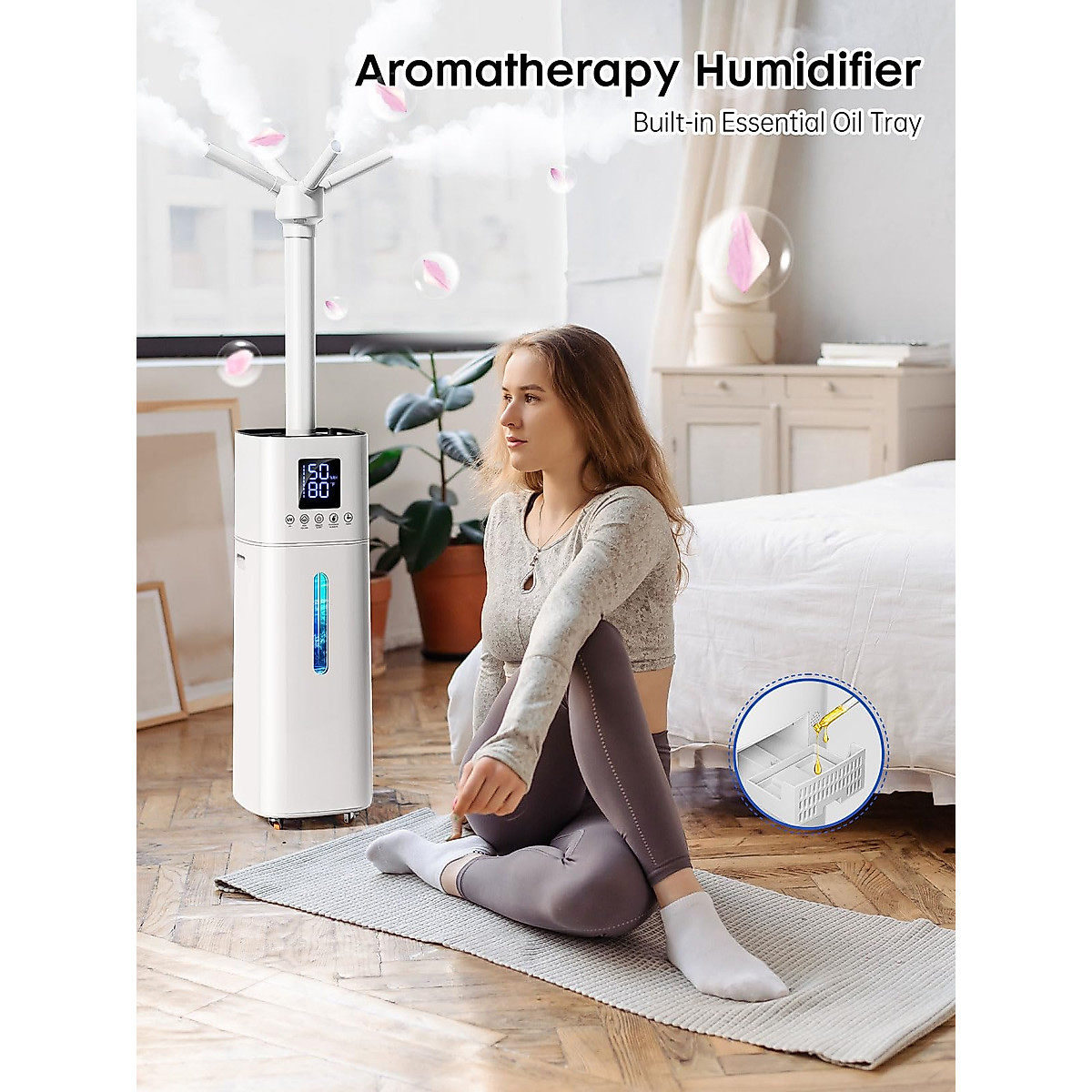 15L/4Gal Humidifier Large Room for 2000ft², Humidifiers for Bedroom Large Room, Air Humidifiers for Home, 600ml/h Misting, 60H Runtime, Essential Oil Box, Easy to Move, Top Fill Design, Auto Shut Off