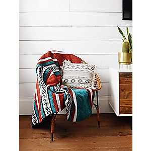 Green and Rust Mexican Blanket by Laguna Beach Textile Co - Beach, Yoga, Camping, or Decorative Throw Blanket - Traditional Handmade Serape - Rustic Green