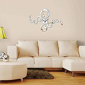 ELANE 29PCS DIY Mirror Wall Decals,Including 24PCS Circle Mirror Wall Sticker Wall Decoration and 5 PCS Heart Removable Mirror Stickers Self Adhesive Mirror Decal for home decoration office Living Room Bedroom (Silver)