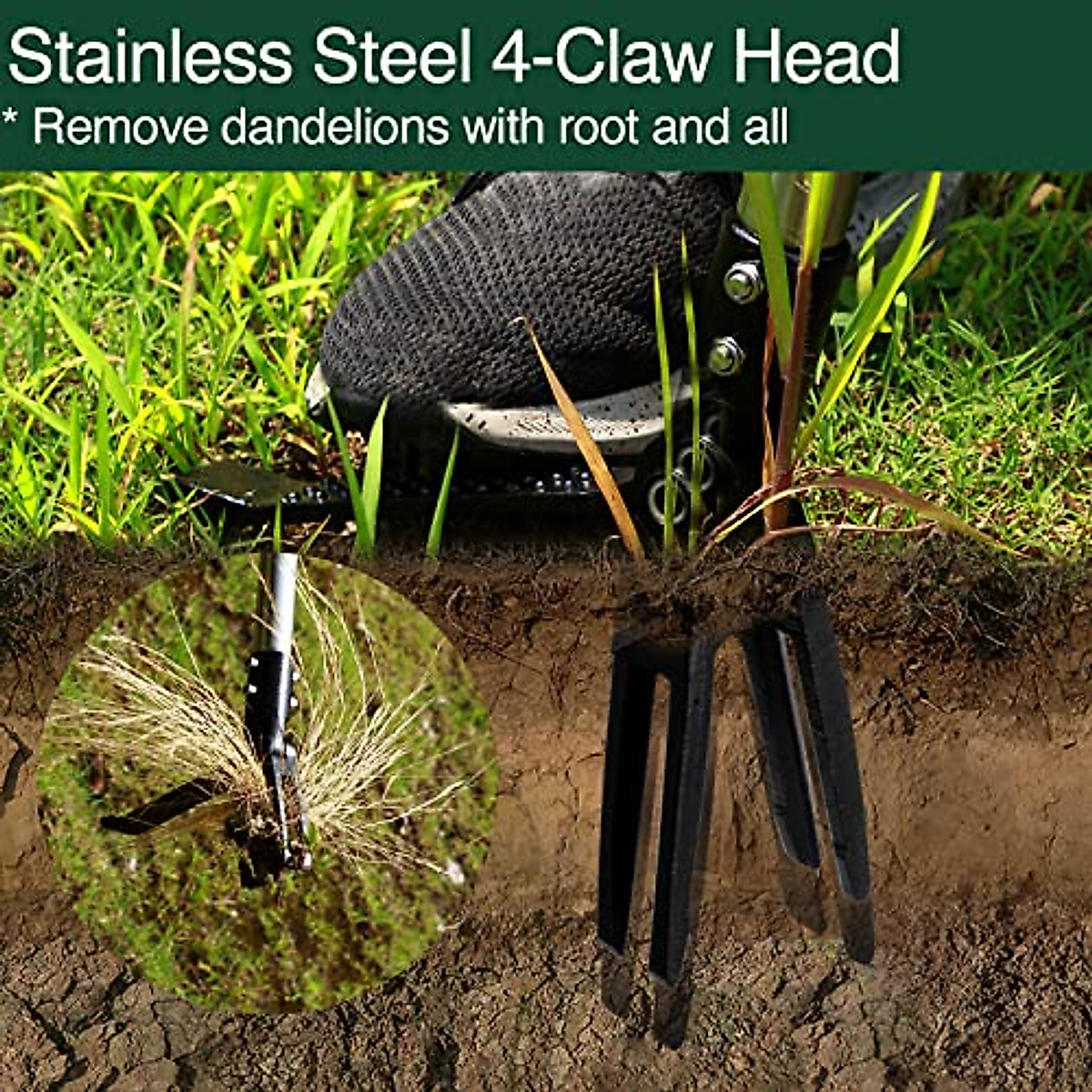 Weed Puller Tool, Stand Up Weeder Puller Heavy Duty with 4-Claw Steel Head, Gardening Hand Weed Remover Tools for Yard Lawn Care, 5ft