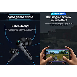 SGNICS Bluetooth 5.2 Wireless Earbuds Gaming Headphones for Microsoft Surface Duo, Low Latency with Cool Lights, True Wireless Gaming Headset Music/Gaming Mode - Black