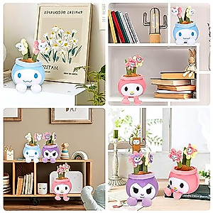 Boufaik 3pcs Kawaii Plush Doll, Cute Cinnamon My Melo Plushies, Stuffed Potted Plants Plush Toy, Home Decoration Stuffed Soft Plush Flower Gifts for Kids Boys(Pink+Purple+Blue)