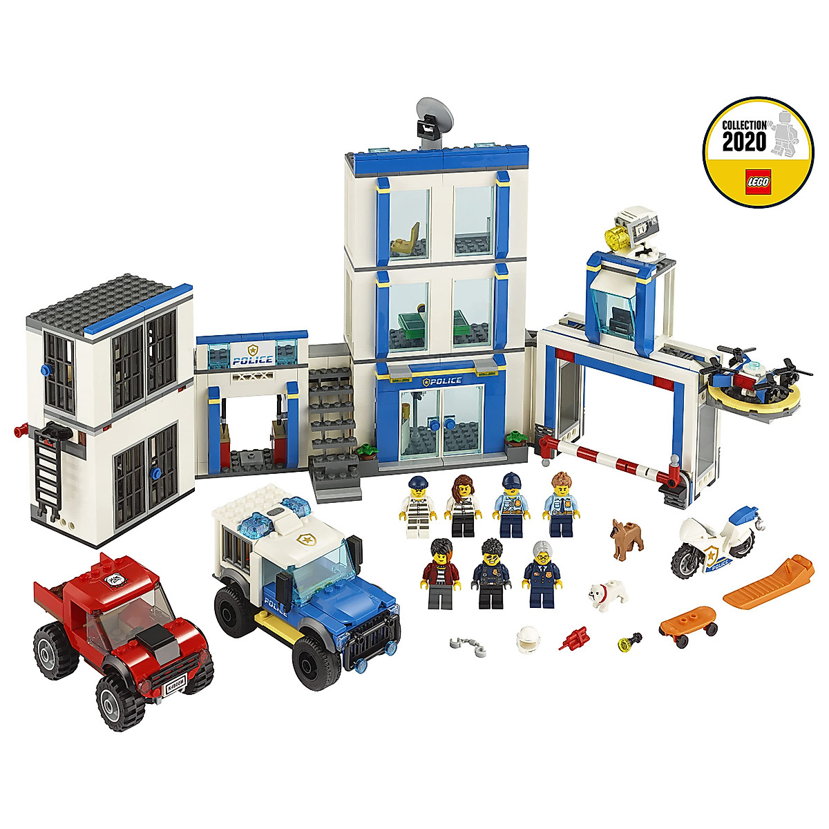 LEGO 60246 City Police Station Building Set with 2 Truck Toys, Light & Sound Bricks, Drone and Motorbike