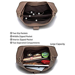 VASCHY Shoulder Bag Purse for Women, SAC PU Leather Fashion Vintage Tassel Hobo Handbag Purse Tote with Detachable Crossbody Shoulder Strap Khaki